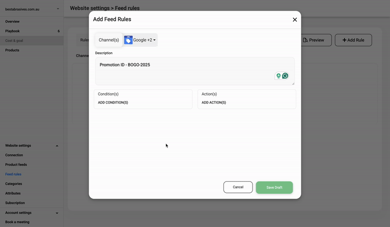 Using Feed Rules to Apply Google Promotion IDs